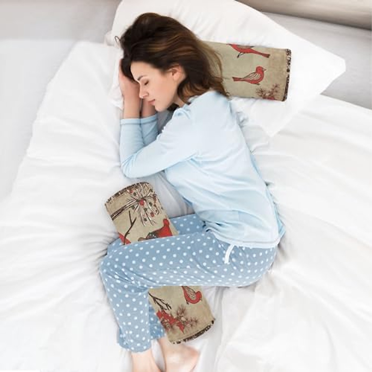 xigua Christmas Snowman Neck Roll Pillow for Neck Relief with Removable Washable Cover - Memory Foam Round Cylinder Bolster, Ergonomically Designed for Head, Neck, Back, and Legs