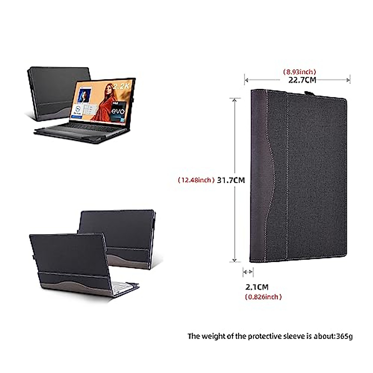 VEVOOD Laptop Case Cover for Dell Inspiron 7430 Plus 7420 14" Laptop & Inspiron 14 Pro 5420 5430 7425 5425 All-Inclusive Drop-Proof Case 14" PU Leather Inner Pocket Cover (Gray)