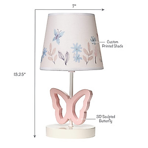 Lambs & Ivy Baby Blooms Pink Butterfly Nursery Lamp with Floral Shade & Bulb