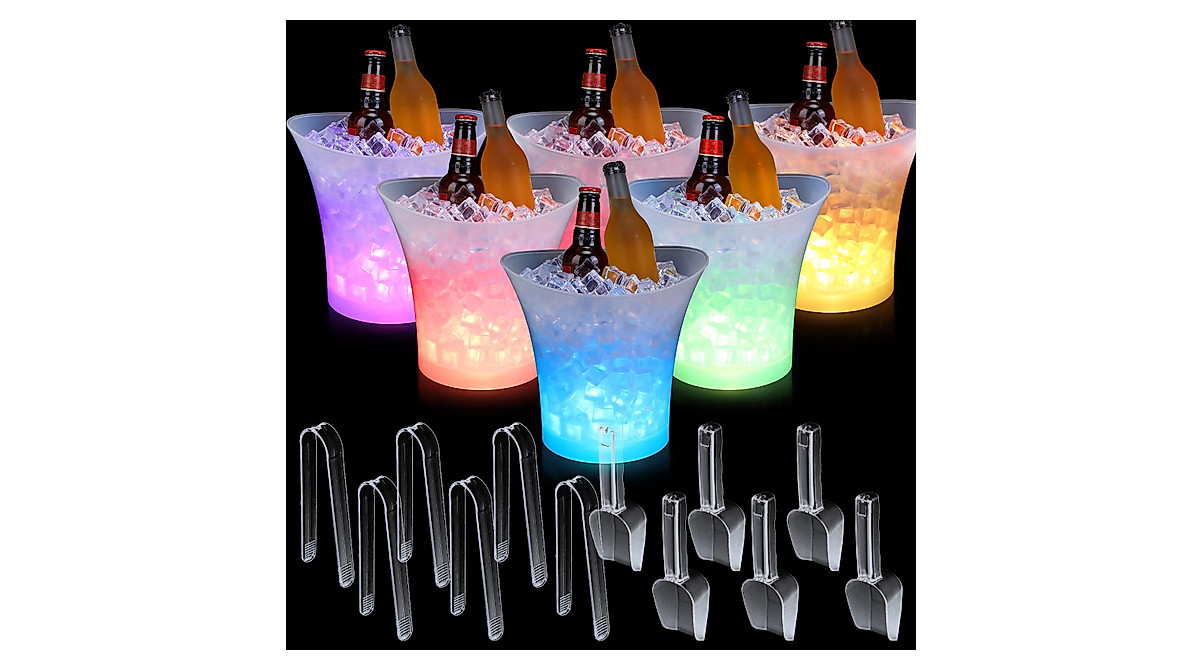 18 Pcs LED Ice Bucket Set with LED Light, Scoop & Clips for Parties