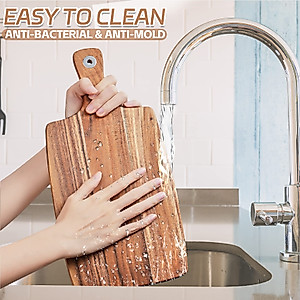 Acacia Wood Cutting Board with Handle - EVNSIX Wooden Chopping Board for Meat, Bread, Vegetables,Fruits,Cheese Serving Boards, Decorative Charcuterie Boards Kitchen Countertop