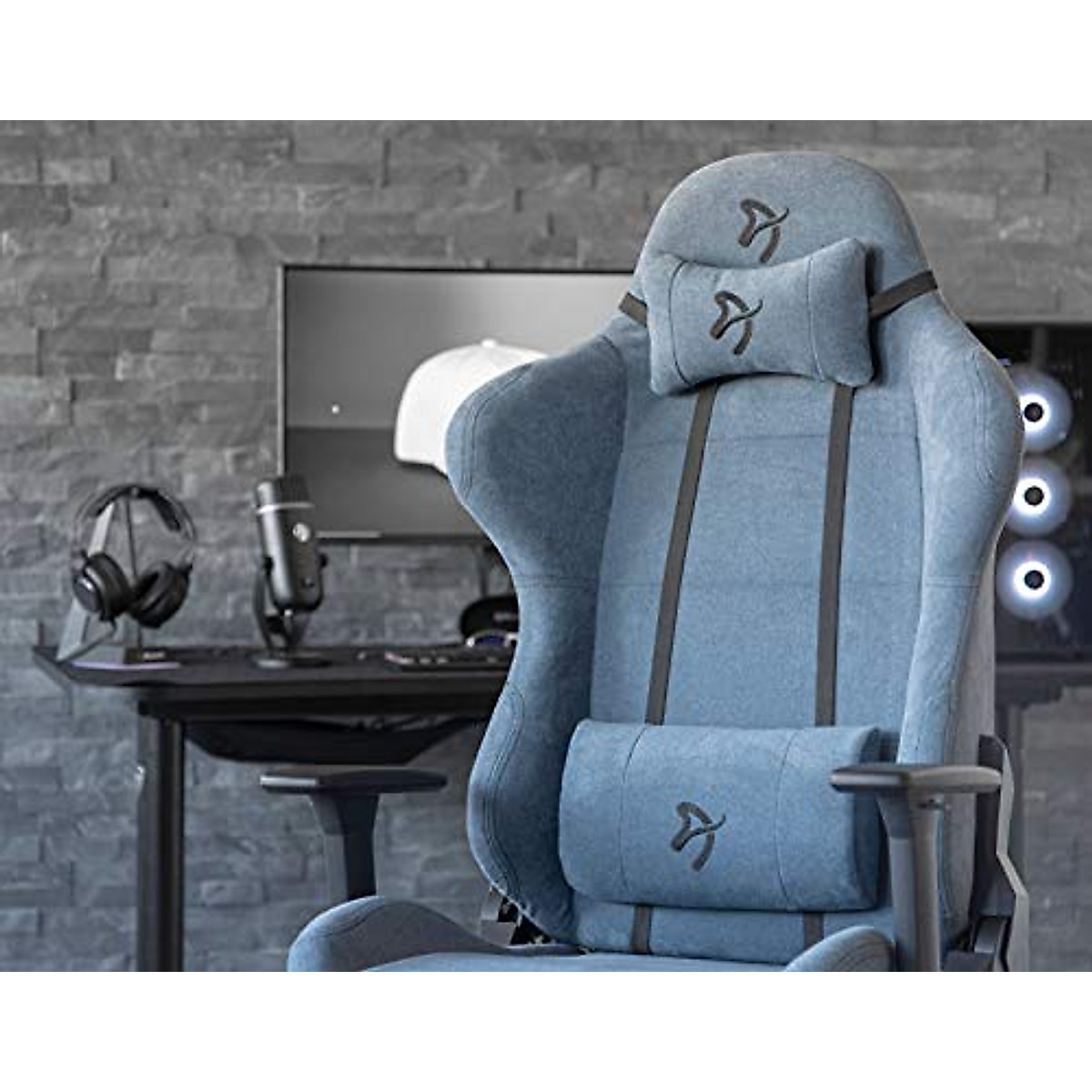 Arozzi Torretta Premium Soft Fabric Gaming Chair, Breathable Fluid-Repellent Ergonomic Office Chair with Adjustable Height, 3D Armrest & 2 Supportive Pillows (Blue)