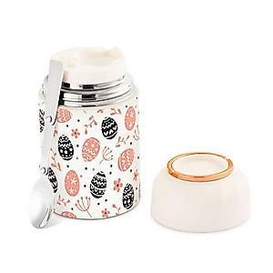 Easter Egg Small Flowers Kids Womens Lunch Insulated Jar with Spoon 17oz/500ml Hot Lunch Containers Stainless Steel Vacuum Leak Proof Food Storage for Short Travel