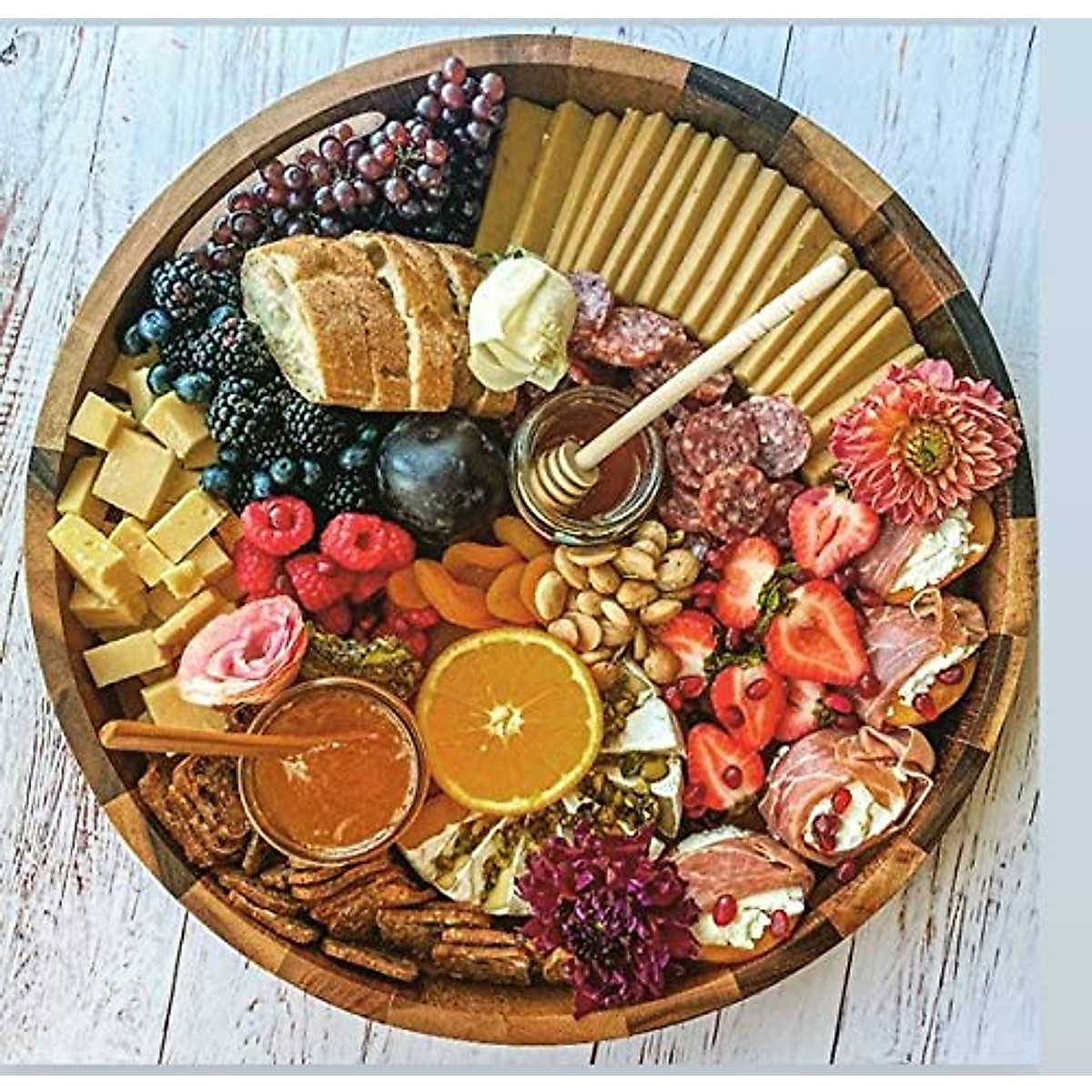 Kalmar Home Round Serving Tray | Charcuterie Board | Acacia Wood | Environmentally Friendly | 13 in