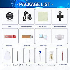 Monocular Microscope Camera Kids Adults - 40X-2000X Monocular Microscope for Kids Adults Students with Electric Eyepiece, Storage Bag, Metal Eyepiece, Slides (2022