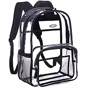 Conworld Large Heavy Duty Clear Backpack, Clear Bookbag Transparent Backpack for School Work Sports, Women Men Large Clear Backpack Black