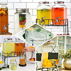 Efavormart Set of 2 Glass Beverage Dispenser with Spigot Metal Lid and One Black Stand - 2 Gallon, Wide Mouth Easy Filling