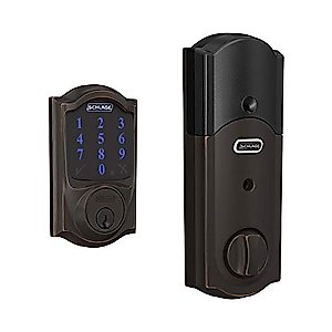 SCHLAGE BE469ZP CAM 716 SCHLAGE Connect Smart Deadbolt With Alarm Inbuilt Camelot Trim In Aged Bronze