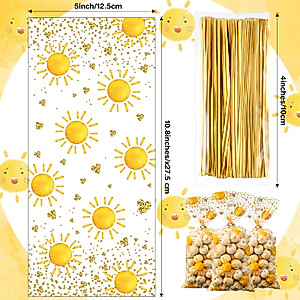 100 Pcs Boho Candy Bags Groovy Hippie Boho Treat Bags Boho Sun Party Favor Supplies Bag with 100 Pieces Golden Twist Ties for Birthday Wedding Baby Shower Groovy Retro Hippie Party Supplies