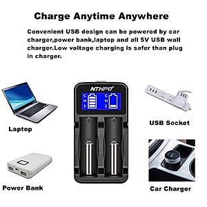 NTHPO Speedy Intelligent Charger, LCD Display Universal Smart Charger for Rechargeable 3.6V/3.7V Li-ion 18650 18490 18350 17670 17500 16340(RCR123) 14500 10440, 1.2V Ni-MH/Ni-CD AA AAA Batteries