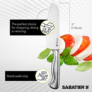 Sabatier Forged Stainless Steel Santoku Knife with Edgekeeper Self-Sharpening Blade Cover, Razor-Sharp Kitchen Knife to Cut Fruit, Vegetables and more, High-Carbon Stainless Steel, 7-Inch