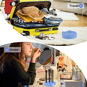 OMSM Brush Cleaning Mat+Color Removal Sponge，2 in 1 Silicone Brush Cleaning Mat with Holder for Storage&Air Dry Brushes,Clean Makeup Brushes Instantly-Blue