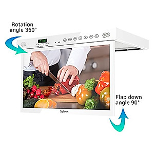SYLVOX 15.6" Kitchen Smart TV Flap Down Screen TV Google TV Supports LED Clock Alarm Clock WiFi & Wireless Connection, Storage Design, can be Installed in The Bottom of The Cabinet (KT16A0KGGA)