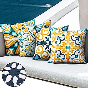 VIGVOG Yellow Blue Outdoor Indoor Waterproof Throw Pillow Covers 18x18 Inch Set of 4 Boho Floral Double-Sided Pillow Covers Modern Cushion Cases for Patio Funiture Garden Farmhouse Home Decor