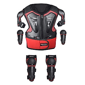 ElCYCO Kids Motorcycle Armor Suit Dirt Bike Gear Chest Protector Motocross for Kids Dirt Bike Chest Protective Gear with Elbow Knee Pads Guards for Cycling(red)