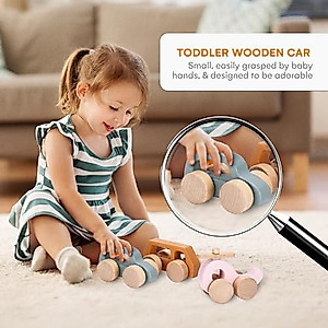 Childlike Behavior Wooden Car for Toddler - Wood Push Truck Vehicle - Montessori Inspired Wooden Rattle Teething toys - Baby Wood Cars for Kids, Boys, & Girls