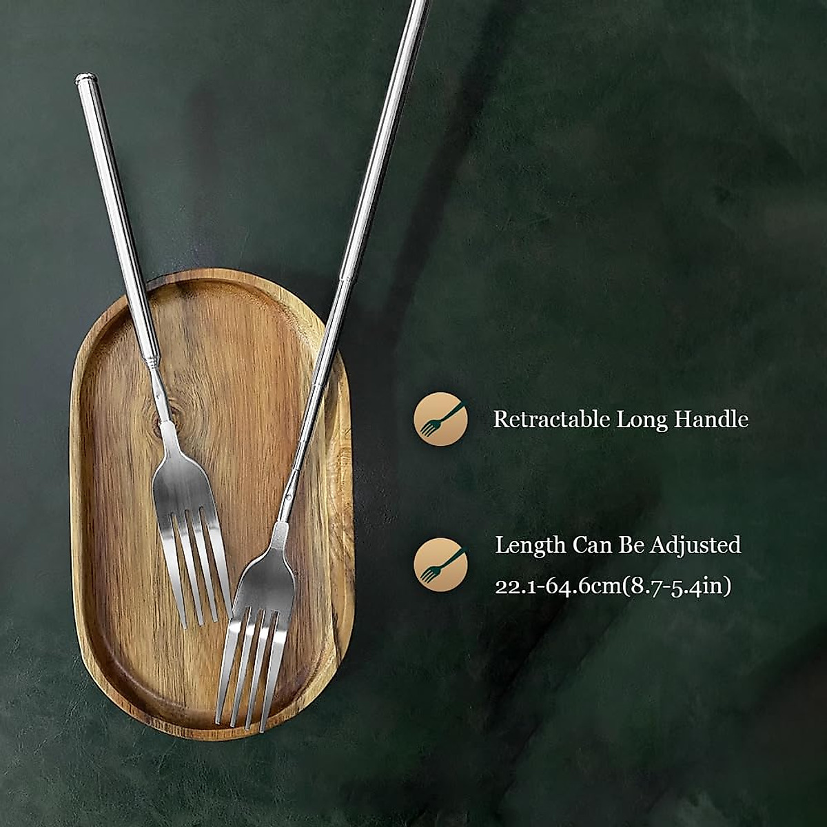 Haosie Extendable Fork, 8.7 to 25.4 Inch Long Fork, Telescopic Fork, Retractable Fork BBQ Dinner Fruit Dessert Extended Fork Sturdy and Durable Stainless Steel Tableware（1pcs）