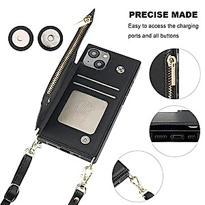 Bocasal Crossbody Wallet Case for iPhone 14 with RFID Blocking Card Slot Holder, Magnetic Flip Folio Purse Case, PU Leather Zipper Handbag with Detachable Lanyard Strap 6.1 Inch 5G (Black)