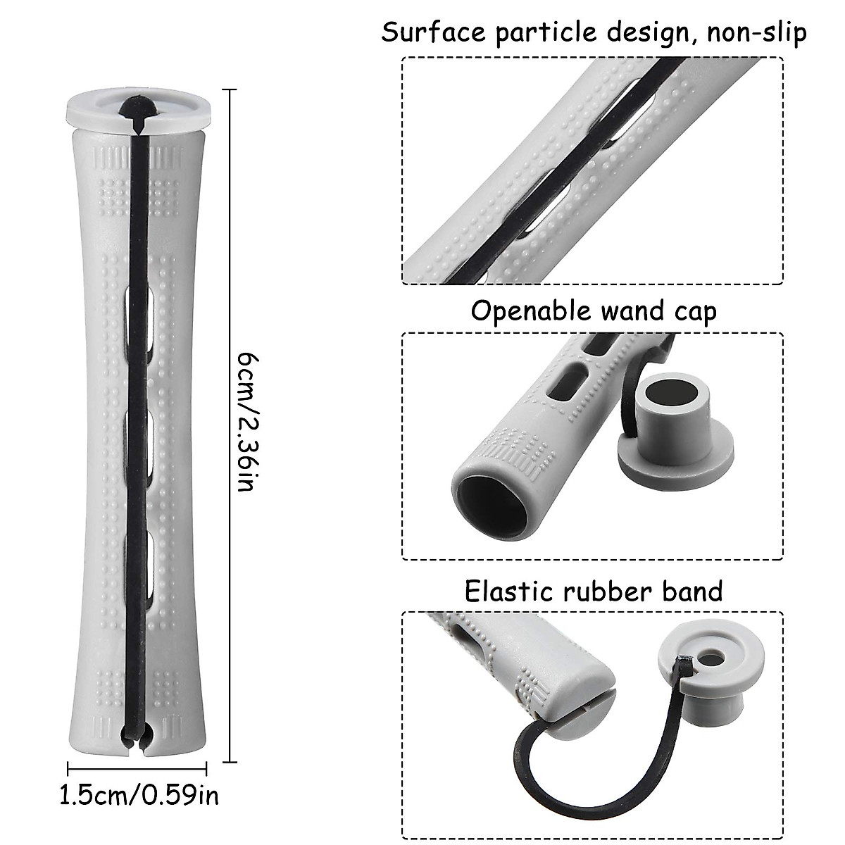 WILLBOND 60 Pcs Perm Rods Natural Long Short Hair Perm Rods with Elastic Rubber Band Non Slip Plastic Perming Cold Wave Kit for Women Hairdressing Styling Tool(0.59 Inch,Gray)