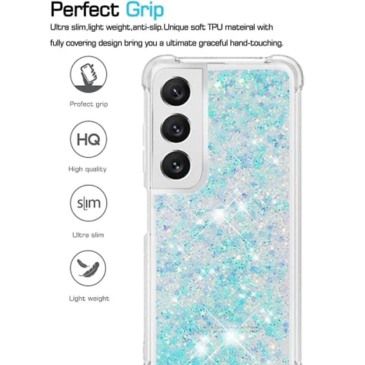 HOUSON Compatible with Samsung Galaxy S21 5G Glitter Case for Girls Women Bling Sparkle Floating Quicksand Soft TPU Luxury Pretty Phone Case, (Blue)