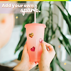 Cups with Lids and Straws for Adults - 5 Glitter Reusable Cups with Lids and Straws in Candy Colors, 24 oz Iced Coffee & Bulk Party Tumblers, Plastic Tumbler with Lid and Straw for Water & Smoothie