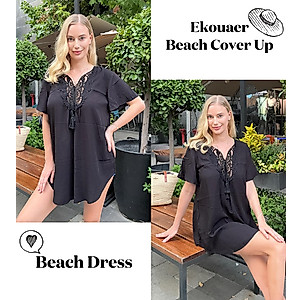 Ekouaer Swimsuit Cover Ups for Women Lace Crochet V-Neck Bikini Beach Coverups Dress for Swimwear Bathing Suit