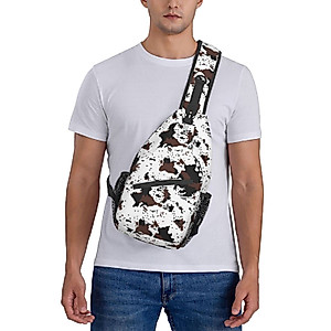 Cow Print Sling Bag Crossbody Backpack,Rustic Spotted Cow Fur Texture Black Brown Cowhide Chest Bag Adjustable Shoulder Backpack Western Farmhouse Animal Skin Travel Hiking Daypack For Men Women