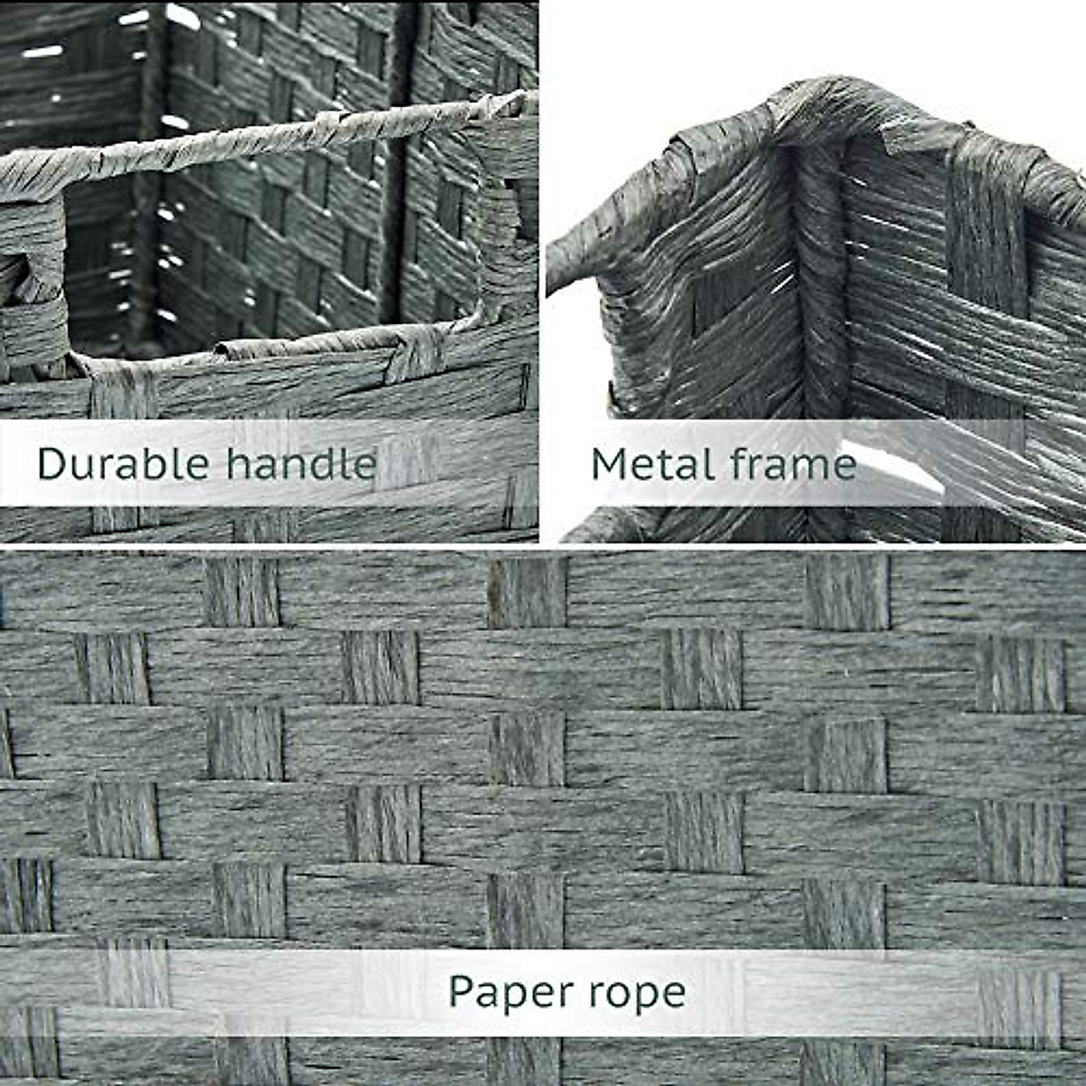 EZOWare 3pcs Weaving Storage Baskets, Multipurpose Wicker Organizer Bins Boxes with Handles for Shelf, Bathroom, Pantry, Accessories - Paper Rope Gray