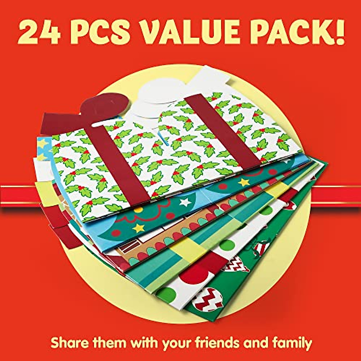 JOYIN 24 PCS 3D Christmas Goody Gift Boxes with Bow for Holiday Xmas Goodie Paper Boxes, School Classroom Party Favor Supplies, Candy Treat Cardboard Cookie Boxes