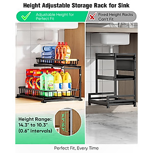 MapeloreCrafted Upgraded Metal Adjustable Under Sink Organizer, Height Adjustable 2-Tier Pull-Out Cabinet Storage Rack, Slide-Out Drawers for Kitchen, Bathroom, Pantry Organization, 2 Pack