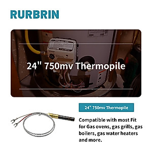 RURBRIN (2PCS) 24” 750mv Thermopile Generators Q313A Fit for Heat Glo Heatilator, 750 Millivolt Fireplace Thermocouple, Fit for Stove Gas Ovens/Gas Fireplace/Water Heater/Frying Furnace (Aluminum)