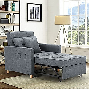 Esright 40 Inch Sleeper Chair Bed 3-in-1 Convertible Futon Chair Multi-Functional Sofa Bed Adjustable Reading Chair, Sofa, Bed, Sleeper Chair with Modern Linen Fabric, Drak Grey
