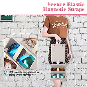 MoKo Sunglasses Organizer with 3 Slots, Foldable Travel Glasses Storage Case Holder Eyewear Display Box, White + Beige