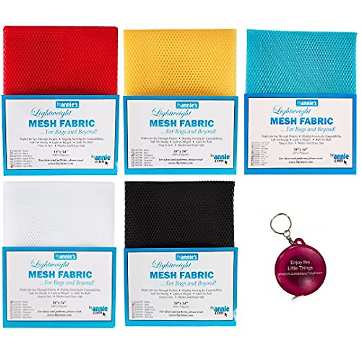 Mesh Fabric Lightweight Primary Bundle- Dandelion, Parrot Blue, White, Black and Atomic Red - 18" x 54" with Tape Measure-Bundle of 6 Items Primary