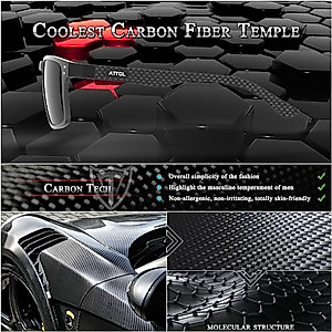 ATTCL Men's Fibra de carbon Sunglasses for men polarized UV protection 8999 Black+grey