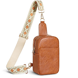 MoKo Vegan Leather Sling Bag - Small Trendy Casual Adjustable Detachable Shoulder Strap Crossbody Bags for Women and Men Daily Hiking Travel, Brown