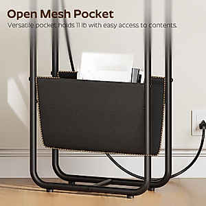 YATINEY Narrow End Table with Charging Station, Slim Side Table with Storage, Skinny End Table with Magazine Holder, Narrow End Table, Nightstand for Bedroom, Living Room, Rustic Brown ET05BR