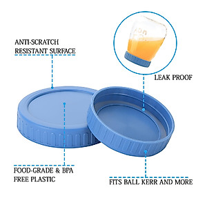 12PCS Colored Plastic Mason Jar Lids with Sealing Rings -Regular Mouth and Wide Mouth Jar Lids,Storage Caps for Canning Jars and More -Leak-Proof&100% Sealing