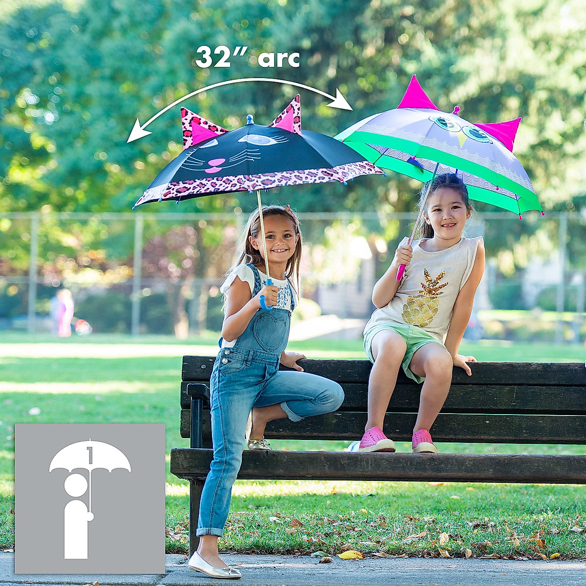 ShedRain Kids Umbrella for Girls & Boys - Pinch-Proof, Easy Grip Handle - Compact Children's School & Travel Umbrella with Large 38" Dome, Heavy Duty Steel Shaft & Fiberglass Ribs (Riley Cat)