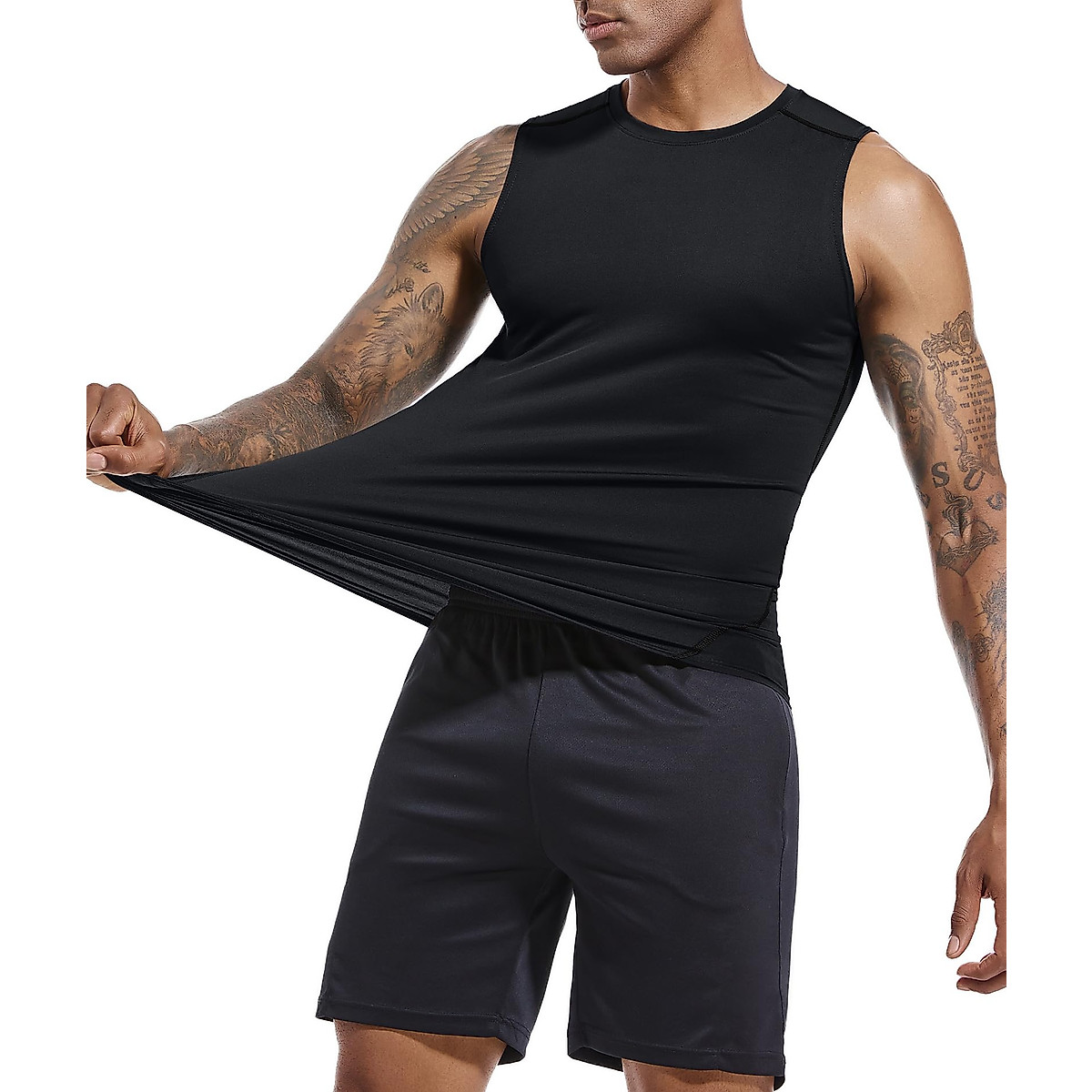 Holure Men's 5 Pack Compression Tank Tops Athletic Muscle Tee Fitness Bodybuilding Sleeveless T-Shirt Black/Camo Grey/White/Navy/Red 02 M