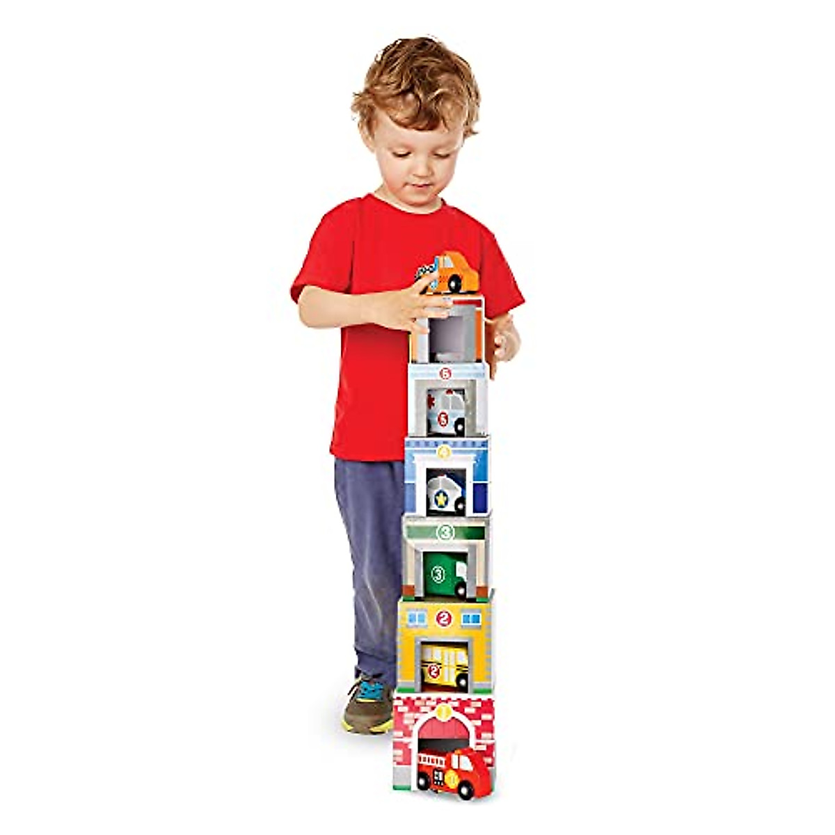 Melissa & Doug Nesting and Sorting Blocks - 6 Buildings, 6 Wooden Vehicles - Numbers Learning, Car Garage, Sorting And Stacking Toys For Toddlers Ages 2+