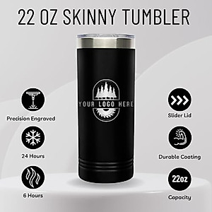 22oz Skinny Tumbler with Slider Lid - Upload Your Logo, Custom Double Wall Vacuum Insulated Straw Travel Bottle, Ideal for Corporate Gifts, Events, and Sports Teams