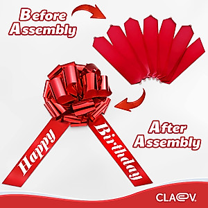 Claev Happy Birthday Big Car Bow (Metallic Red, Round, 18 inch), Shiny Bow for Giant Gifts, All-Weather Christmas Decoration
