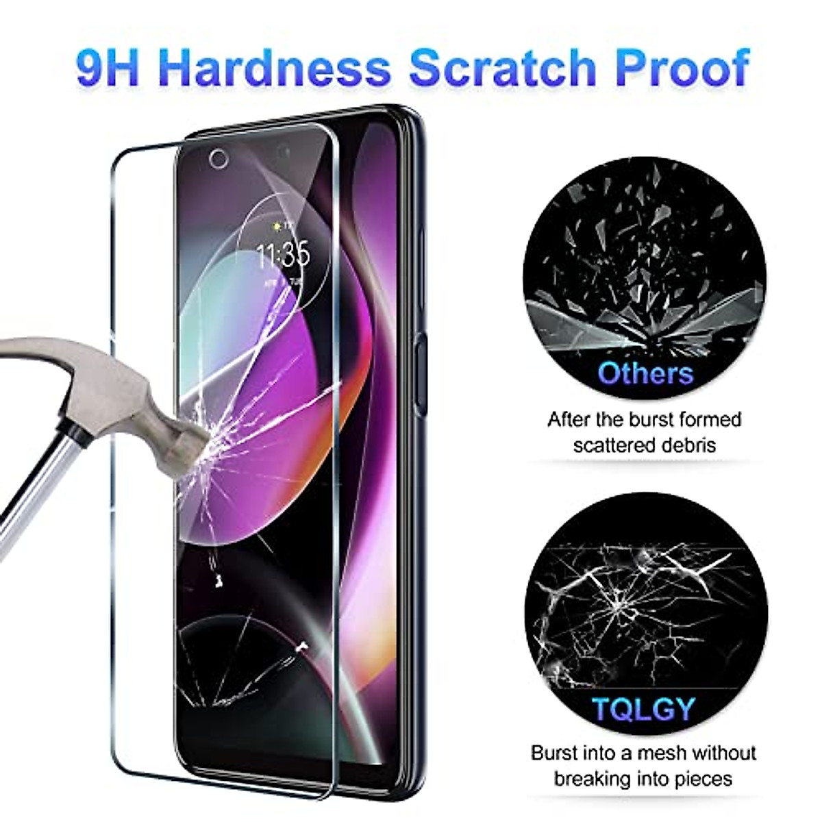 TQLGY 3 Pack Screen Protector for Motorola Moto G 5G 2022 with 2 Pack Camera Lens Protector, Tempered Glass Film, 9H Hardness - HD - Bubble Free - Anti-Scratch - Easy Installation