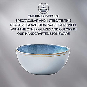 Corelle Stoneware 4-Pc Bowl Set, Handcrafted Artisanal Double Bead Bowls, Reactive Glaze Stoneware, 21-Oz Bowl Set, Nordic Blue