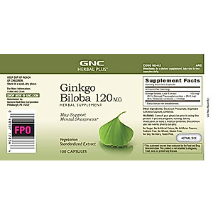 GNC Herbal Plus Ginkgo Biloba 120mg | Supports Mental Sharpness, Vegetarian | 100 Capsules