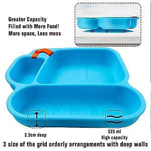 Baby Plate Silicone Divided, Suction Toddler Plates Dishes for Toddler Kids Self Feeding, BPA Free, Microwave & Dishwasher Safe (Bue)