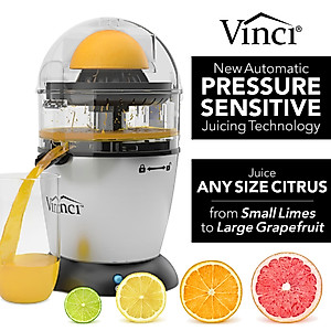 Vinci Hands-Free Patented Electric Citrus Juicer 1-Button Easy Press Lemon Lime Orange Grapefruit Juice Squeezer Easy to Clean Juicer Machine, Black/Stainless Steel