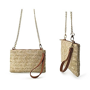 Straw Zipper Small Cross body bag Wristlet Clutch Womens Purse (Brown)