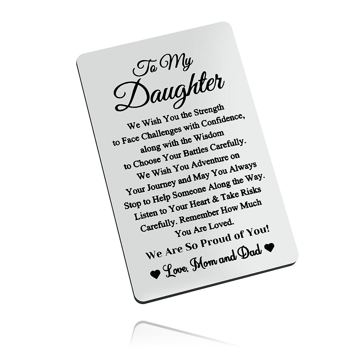Daughter Inspirational Engraved Wallet Insert Card Gifts To My Daughter Wallet Card Inserts with Encouragement Quotes Birthday Wedding Christmas Graduation Daughter Gift from Mom Dad, Sliver, S
